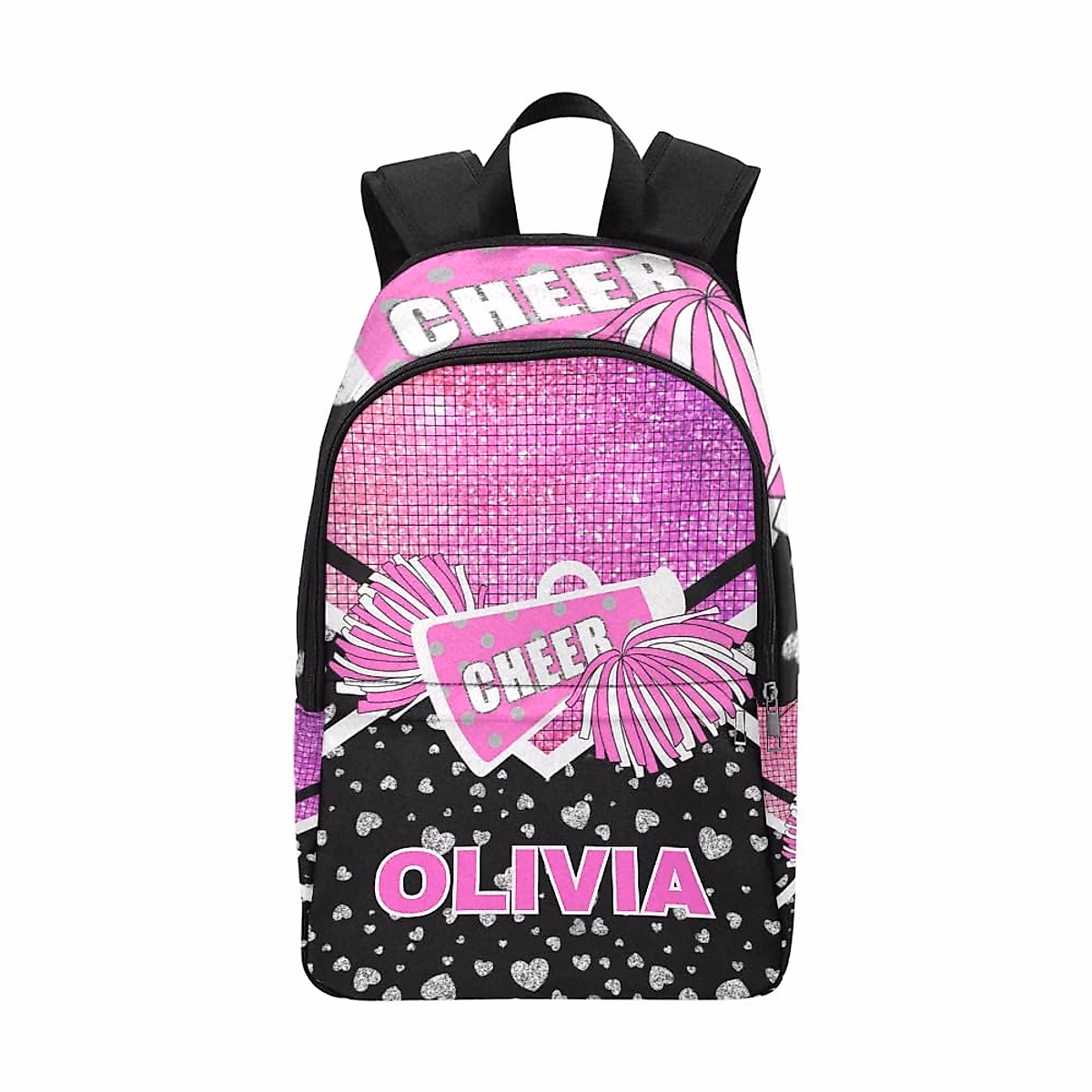 CUXWEOT Personalized Cheer Cheerleader Bright Color Print Backpack with Name Custom Travel Daypack Bag for Man Woman Gifts