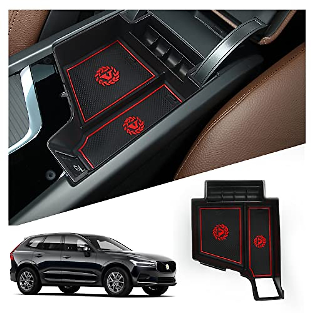 for Volvo Center Console Organizer 2018+ Volvo XC60 Auto Console Organizer Volvo XC60 Accessories Armrest Console Tray Compatible with 2018 2019 2020 2021 2022 2023 Volvo(XC60 XC90 S90 V90 S60 V60)