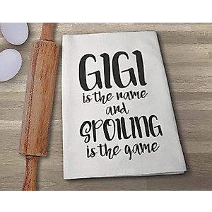 Honey Dew Gifts, Gigi is The Name and Spoiling is The Game, Cotton Flour Sack Towels, 27 x 27 Inch, Made in USA, Kitchen Dish Towels, Grandma Towel, Mimi Granny Nana Kitchen Gifts, Gigi Quotes