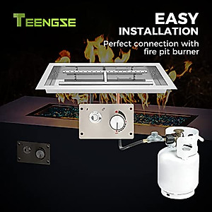 TEENGSE Fire Pit Gas Burner Spark Ignition Kit Indoor Outdoor Flame Fail Safe Valve, Gas Control Kit Push Button Ignition Upgrade Rotary Button Control Valve Integrated Stainless Steel Control Panel