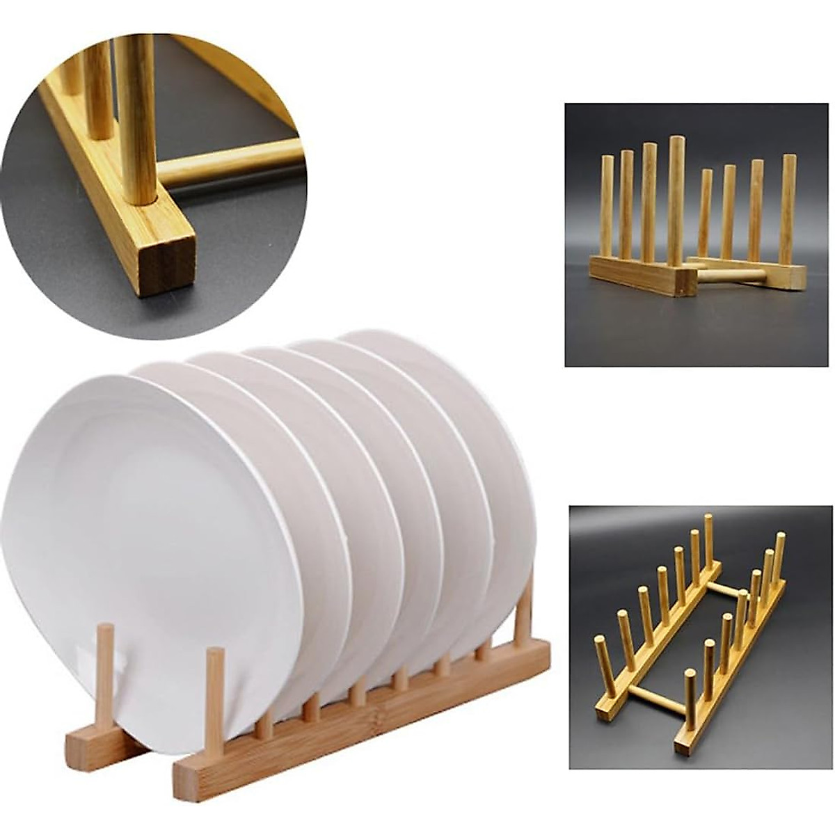 YWSHF Bamboo Wooden Dish Rack Dishes Drainboard Drying Drainer Storage Holder Stand Kitchen Cabinet Organizer for Dish/Plate/Bowl/Cup/Pot Lid/Book