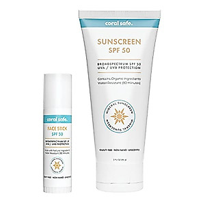 Reef Safe Sunscreen SPF 50 Mineral Lotion and Face Stick, Hawaii & Mexico Approved, Biodegradable, Zinc, Vitamin E, Oxybenzone & Octinoxate Free, Water Resistant, Natural Ingredients, Made in USA by Coral Safe
