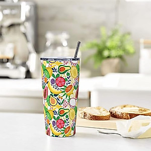 Yaxongx 20oz Tumbler Summer Fruits Banana Double Wall Vacuum Insulated Coffee Mug with Lid and Metal Straw Brush Reusable Stainless Steel Water Bottle Travel Cup Gifts for Car Ice Drinks Hot Beverage