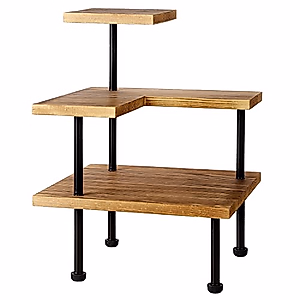 MyGift 3 Tier Rustic Burnt Wood Kitchen Countertop Corner Shelf, Counter Spice and Condiment Storage Display Rack, with Black Industrial Metal Pipe Legs
