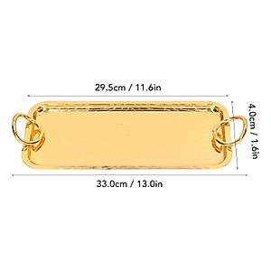 Rectangular Tea Cup Tray Gold Storage Fruit Tray Stainless Steel Serving Tray with Round Handle Food with Round for Wedding Party Birthday Picnic