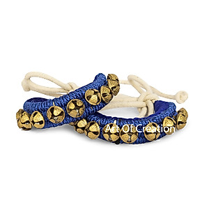 Art of Creation Kathak Dancing Ghungroo Anklet Pair 1 Line Big Indian Classical Dancers Musical Instrument Bharatnatayam Ghungru (Blue Paded 1 Line 20 Bell)