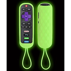 TOKERSE Glow in The Dark Remote Cover Compatible for TCL Roku RC280 RC282 TV Remote - Anti Slip Silicone Protective Cover Case Wrist Strap Compatible with TCL Roku TV Remote Control - Glow Green