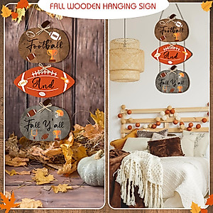 Barydat 3 Pcs Football and Fall Y'all Wood Sign Thanksgiving Fall Farmhouse Decorations for Home Rustic Wood Pumpkin Door Hanging Autumn Porch Sign with Bow for Garden Porch Front Harvest