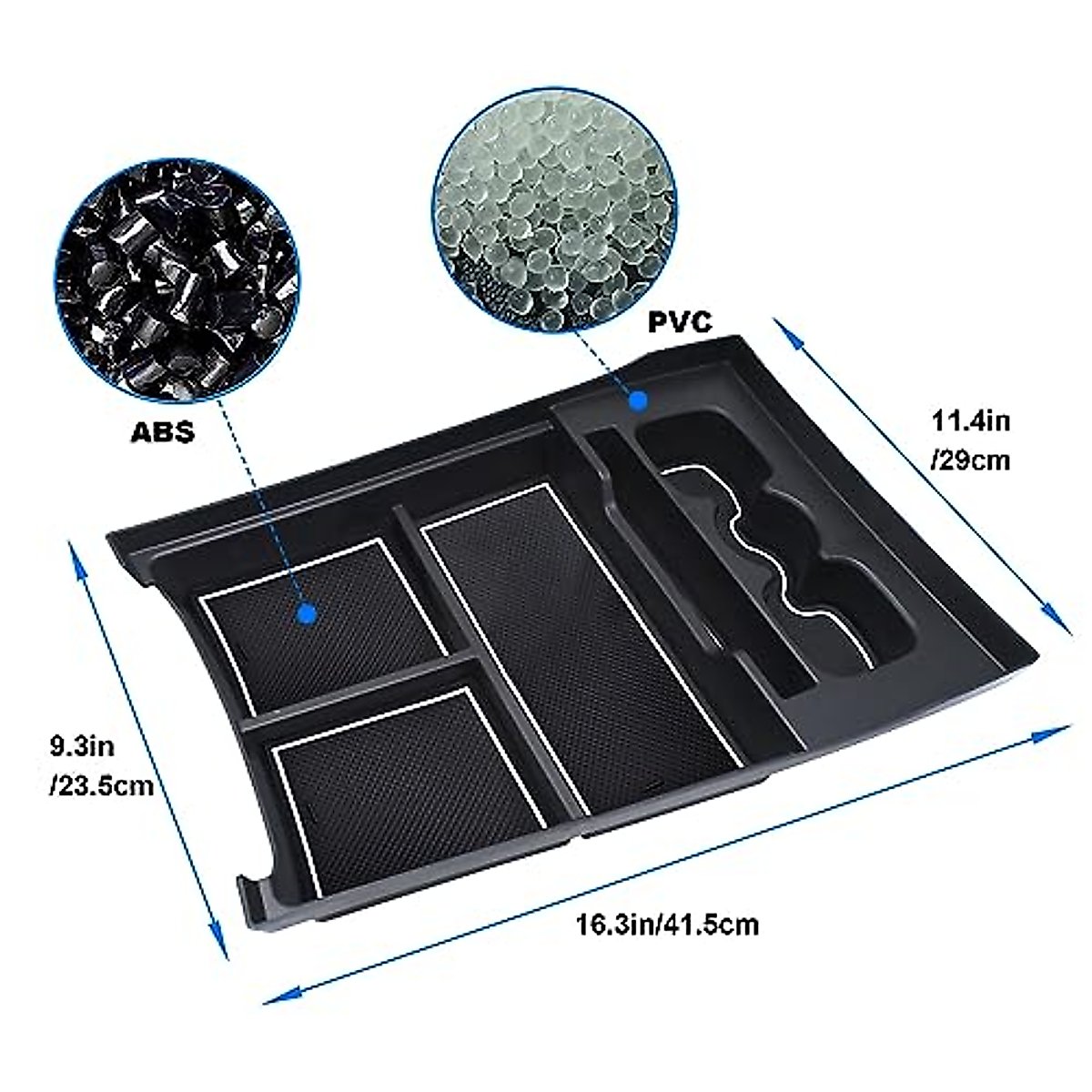 Lower Center Console Organizer for Rivian R1T & Rivian R1S Floor Storage Insert Box with White PVC Trim Rivian Organizer Tray with Cup Holder Compatible with Rivian R1T R1S 2022 2023