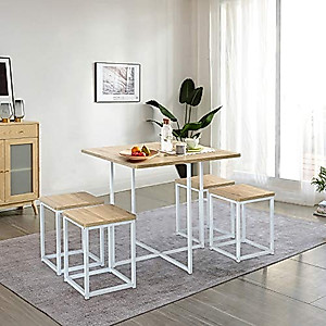 Giantex 5 Piece Dining Table Set, Dining Set for 4 with Square Stools, Small Kitchen Table Set with Metal Frame, Compact Design for Small Space, Home Kitchen Bar Pub Apartment