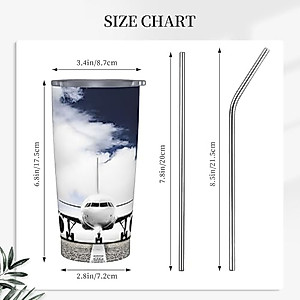 20oz Insulated Tumblers with Lids and Straws Aircraft Plane Stainless Steel Coffee Tumbler Cup Double Wall Vacuum Travel Coffee Mugs for Home, Office, Outdoor