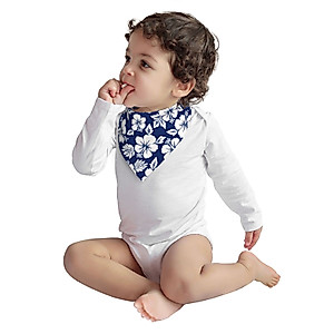 Augenstern Cotton Baby Bibs Blue Navy Hibiscus Pattern Baby Bandana Drool Bibs Teething Food Bib