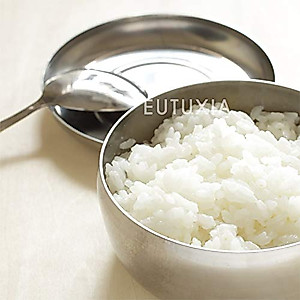 Eutuxia Korean Stainless Steel Rice Bowl + Lid, Set of 4. Traditional, Round & Unbreakable. Keep Rice or Soup Warm w/Metal Bowl. Made in Korea. 스텐밥공기