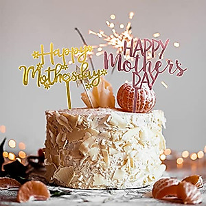 Happy Mothers Day Cake Topper, 10PCS Acrylic Glitter Mother's Day Cupcake Topper Decoration Picks for Birthday Mother's Day Cake Party Supplies (Gold -2)
