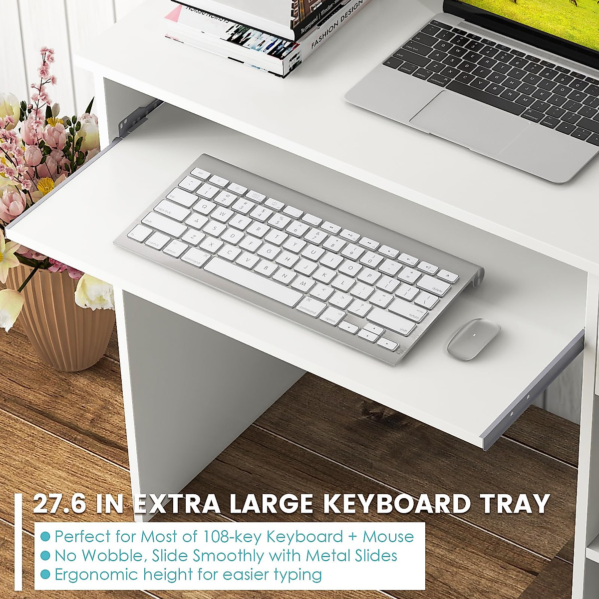 HAPPYGRILL Computer Desk with Monitor Stand, Home PC Office Desk with Keyboard Tray, Drawer & CPU Stand, Study Writing Desk Home Workstation Desk with Display Shelf