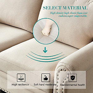 HoRunzelin Modern Luxury 2 Seater Loveseat Sofa Couch,Rolled Arm,Linen Fabric Upholstery,Nailhead Decoration,Rubber Wood Legs for Living Room,Beige
