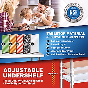 Food Prep Stainless Steel Table - DuraSteel 30 x 18 Inch Commercial Metal Workbench with Adjustable Under Shelf - NSF Certified - For Restaurant, Warehouse, Home, Kitchen, Garage