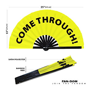 Come Through! Hand Fan Foldable Bamboo Circuit Hand Fan Funny Gag Slang Words Expressions Statement Gifts Festival Accessories Rave Handheld Circuit Event Fan Clack Fans (Yellow)