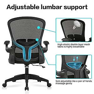 FelixKing Office Chair, Ergonomic Desk Chair with Adjustable Height, Swivel Computer Mesh Chair with Lumbar Support and Flip-up Arms, Backrest with Breathable Mesh (Black)
