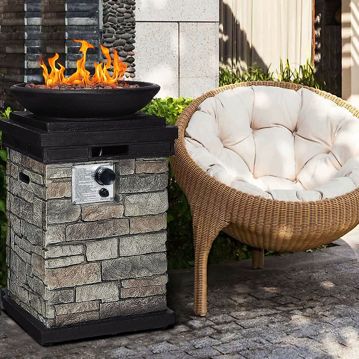 Happygrill Outdoor Propane Gas Fire Pit Table, 40,000 BTU Gas Fire Pit with Lava Rocks and Rain Cover