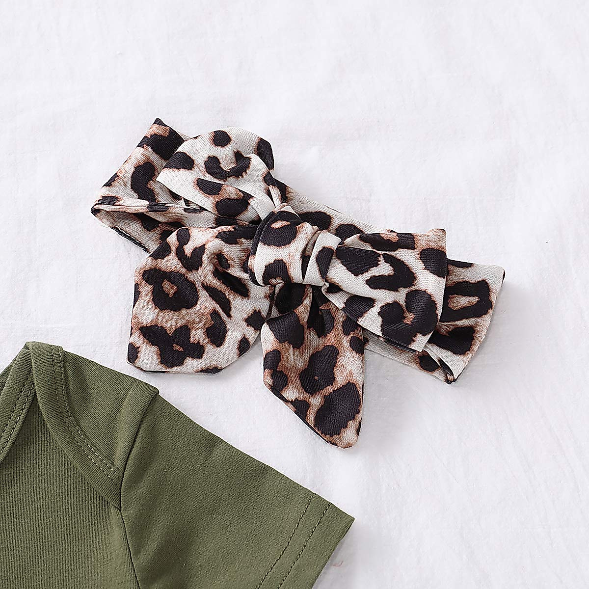 Happy Town Toddler Girls Baby Girls Leopard Sets Long Sleeves Romper +Flare Pants Infant Winter Fall Outfit (short sleeve sets, 3-6 Months)