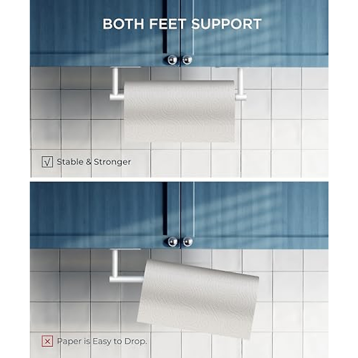 FORIOUS Paper Towel Holder Wall Mount, SUS 304 Stainless Steel Self Adhesive Pivoting Kitchen Commercial Paper Towel Holder Dispenser Under Cabinet no Drilling, White