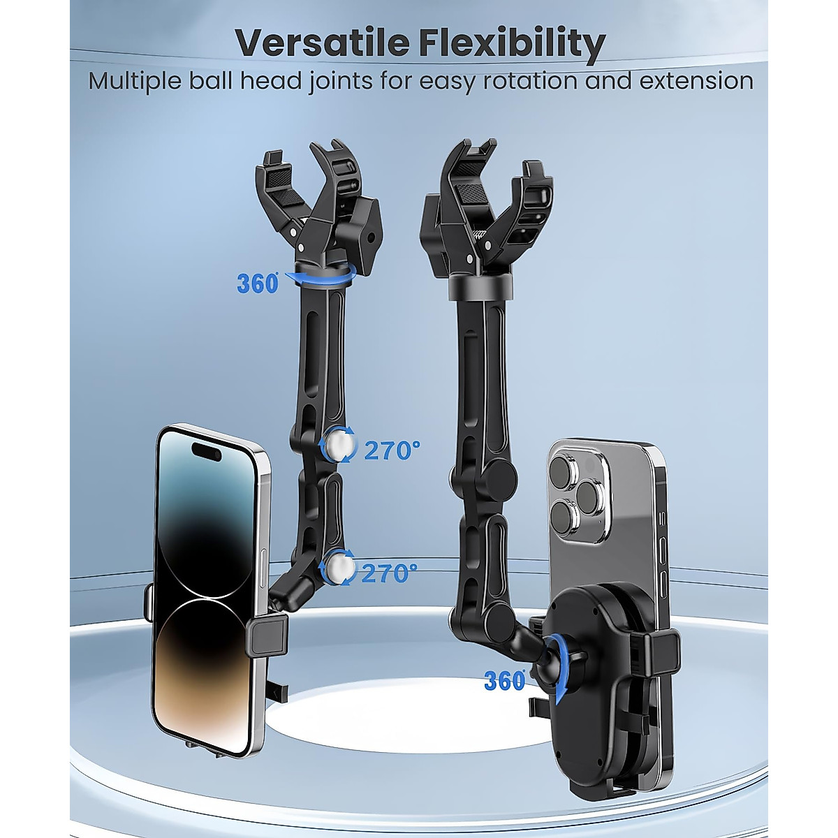 Karmus Rearview Mirror Phone Holder for Car, Rear View Mirror Phone Holder, Rotatable and Retractable Car Phone Holder Mount, Car Truck Essentials Accessories Compatible with All Cell Phones