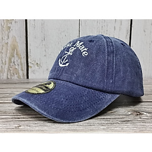 Enodtter First Mate Hat for Men Women, Boating Navy Gift, Embroidered Washed Blue Denim Dad Hat, Adjustable Embroidery Trucker Hats