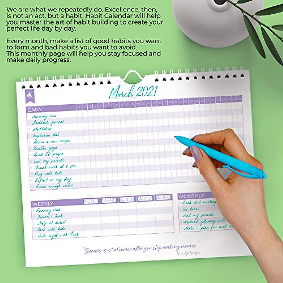 Clever Fox Habit Tracker Calendar – Inspirational Goal Tracker and Habit Calendar for Atomic Habits – Colorful Habit & Goal Planner Journal to Boost Productivity – 24 Months, 10″ x 8″ (Turquoise)