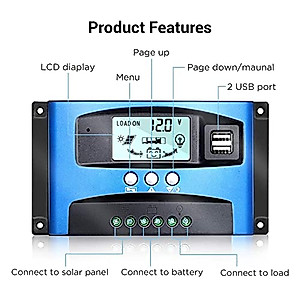 Solar Controller MPPT Charging 12V 24V Intelligent Identification LCD Display Solar Panel Regulator (30A (10A Discharge))