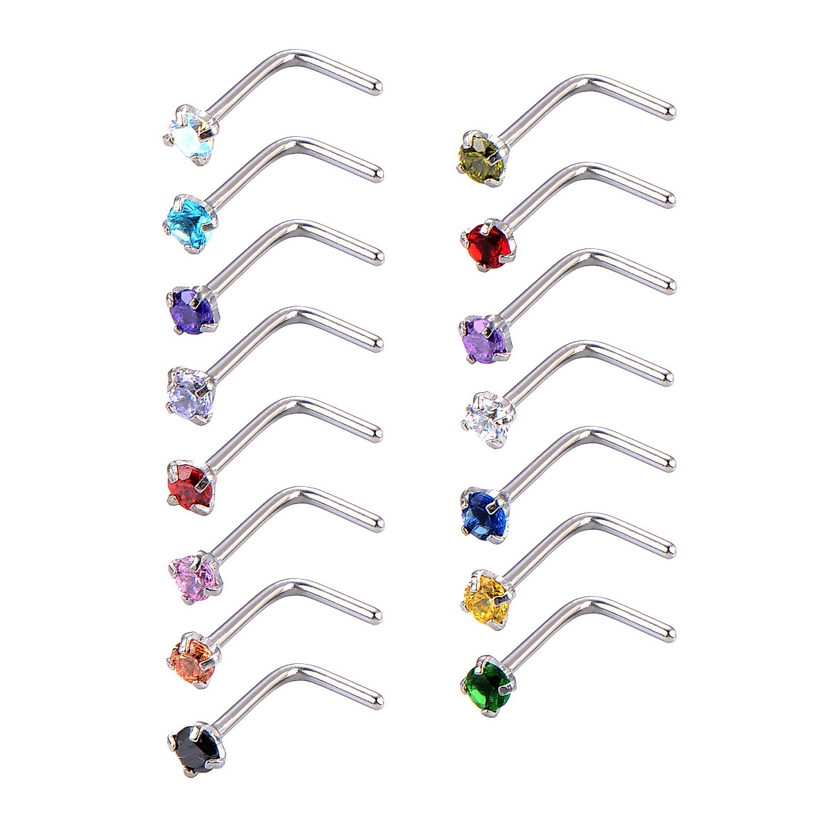 15 Pieces 20 Gauge L Shaped Nose Ring Curved Nose Stud Bend Bar Piercing Jewellery, 15 Colors