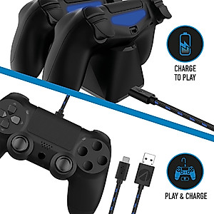 Stealth SP-C100 Twin Charging Dock with 2M Play & Charge Cable For PS4 - Black (PS4)