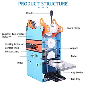 Manual Cup Sealing Machine 300-500 Cups/Hour Electric Cup Sealer for 180mm Tall &95mm Cup 110V US Plug