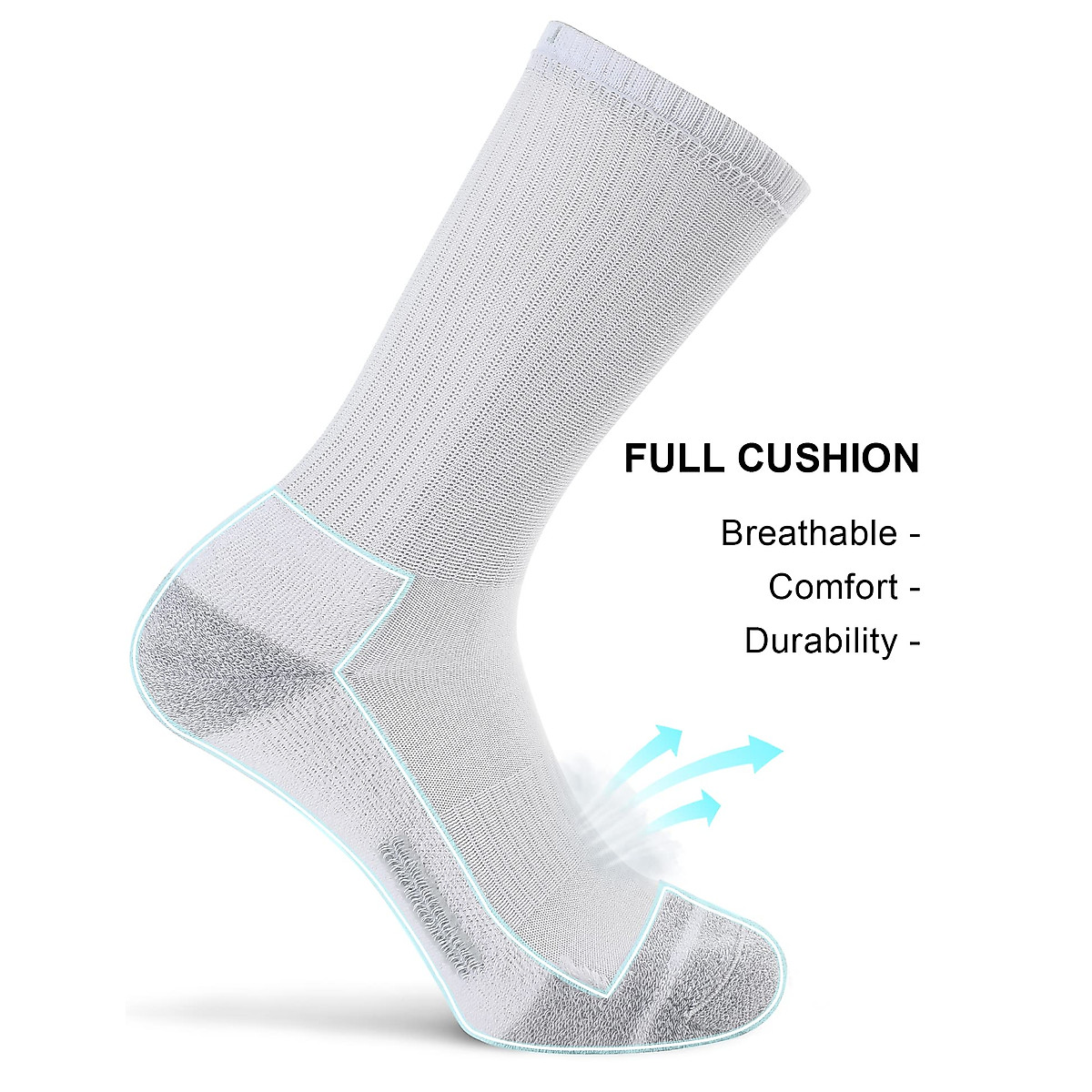 FITRELL 6 Pack Men's Athletic Crew Socks Cushioned Work Boot Socks, White, Large, Shoe Size 9-12