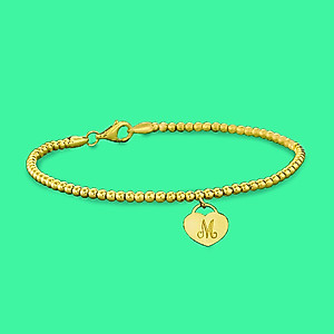 Ross-Simons Plain - 14kt Yellow Gold Heart Charm Bead Bracelet. 7 inches