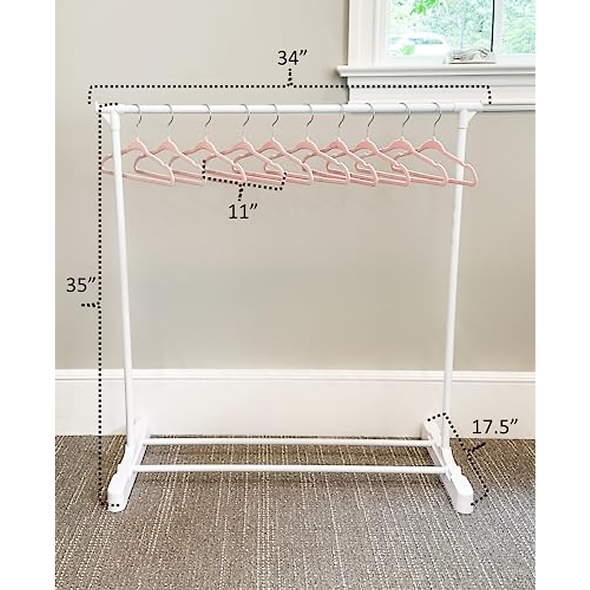 Children's Nursery Hanger- Includes 10 Children's Velvet Hangers- New Improved Rack with Rolling Design!