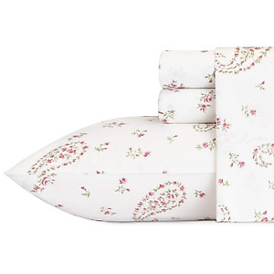 Laura Ashley Home Sateen Collection Bed Sheet Set - 100% Cotton, Silky Smooth & Luminous Sheen, Wrinkle-Resistant Bedding, 4 Pieces, Queen, Bristol Paisley