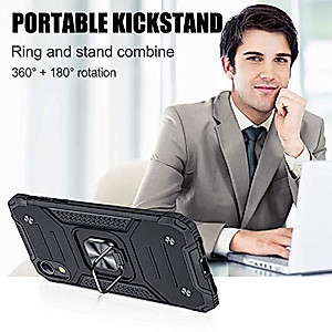 JAME Case for iPhone XR Phone Cases with Screen Protectors 2PCS, Military-Grade Drop Protection, Protective Phone Cases, Car Mount Ring Kickstand Shockproof Bumper Xr Case for iPhone XR 6.1 Inch Black