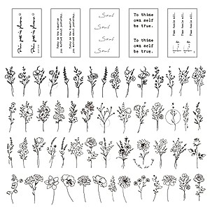 DIVAWOO Realistic Temporary Tattoo - 60 Sheets Tiny Fake Tattoos, 40 Pcs Inspirational Words Tattoo, 20 Pcs Wild Flower Floral Bouquet Stickers for Adult Women Face Body Hand