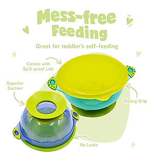 Baby Bowls with Suction - Suction Bowl for Toddlers, Set of 3 Stackable Feeding Bowls with Spill-Proof Lids, Silicone Placemat Bowl