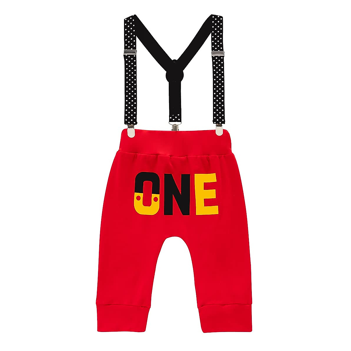 LENSOUS Baby Boys First Birthday Cake Smash Outfits Bowtie One Year Old Romper Pants Set（Red,18-24 Months）