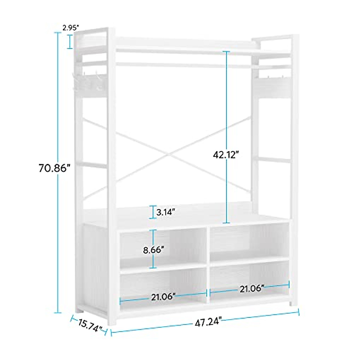 Tribesigns Free-standing Closet Clothing Rack, Metal Closet Organizer System with Shelves and Hooks, Heavy Duty Clothes Garment Rack Shelving for Bedroom, Laundry, Mushroom, Walk-in Closet (WHITE)