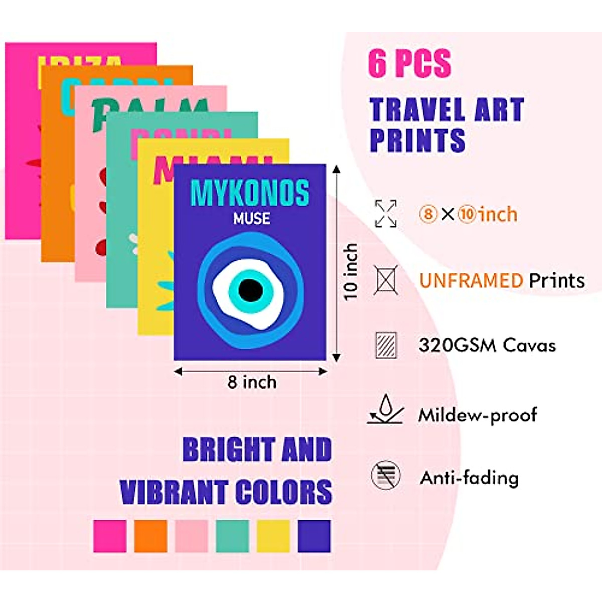 Maxee Preppy Beach Room Decor Aesthetic Wall Decor Preppy Paintings for Bedroom Wall Art College Dorm Room Decor Preppy Pictures for Wall Posters (8x10 Inch,Set of 6, UNFRAMED)