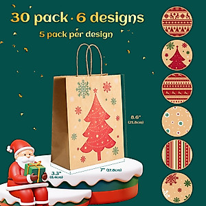 GSSUSA 30 Pack Christmas Gift Bags 7x8.6x3.3'' Paper Bags with Handles Bulk, Assorted Designs Christmas Craft Bags,Sturdy Xmas Party Favors Bags, Holiday, Goodie, Treat Bags, Retail Shopping bags