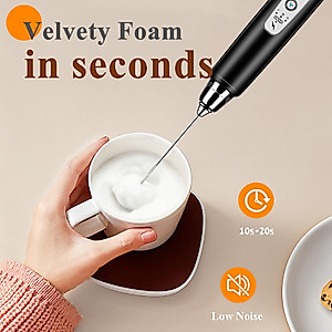 Colarlemo Milk Frother Handheld Rechargeable, Frother Wand Drink Mixer Electric Whisk for Coffee, Detachable With 3 Stainless Whisks, Hand Mixer for Lattes, Cappuccino, Matcha, Egg, No Stand, Black