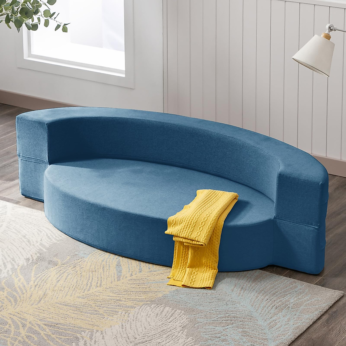 ZAFLY Folding Sofa Bed,Fold Out Futon Sofa Bed Couch,Sleeper Sofa Guest Chaise Lounge Floor Mattress,Modern Fold Down Sofa Couch with Linen Upholstery for Living Room Office Apartment (Blue)