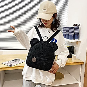 Kaupuar Fashion Fleece Sherpa Kawaii Backpack Fluffy Backpack Fuzzy School Bag Teen Girls Plush Bear Backpack (Black)