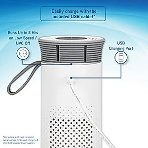 GermGuardian Portable Allergen Air Purifier for Small Spaces with USB Cable, Captures Dust, Pollens, Mold Spores, UV-C Light Helps Reduce Germs, 7” White, AC085
