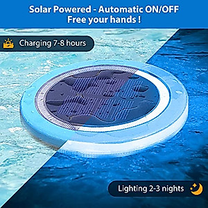 FVTLED Floating Pool Lights, Solar Pool Lights with 1800mAh Lighting 2-3 Nights, 4.5", IP68 Waterproof Pool Lights That Float for Swimming Pool, Pond, Lawn or Disco Pool Party Decoration, 1pcs, Blue