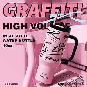 John Smith 40 oz Tumbler with Handle and Straw Reusable Stainless Steel Water Bottle Travel Mug Cupholder Friendly Gifts for Women Men Him Her (White)